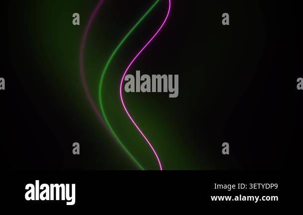Glowing neon lines in green and pink colors against a dark backdrop ...