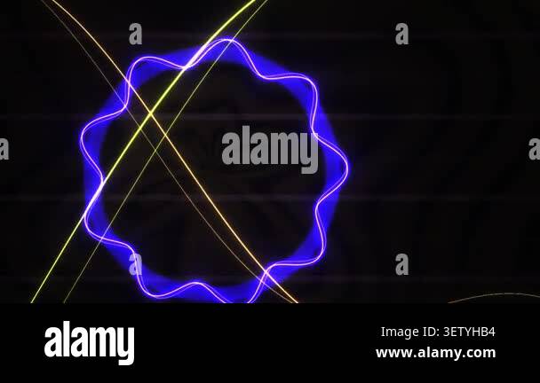 A blue neon light outline in a starburst shape with yellow lines on a ...