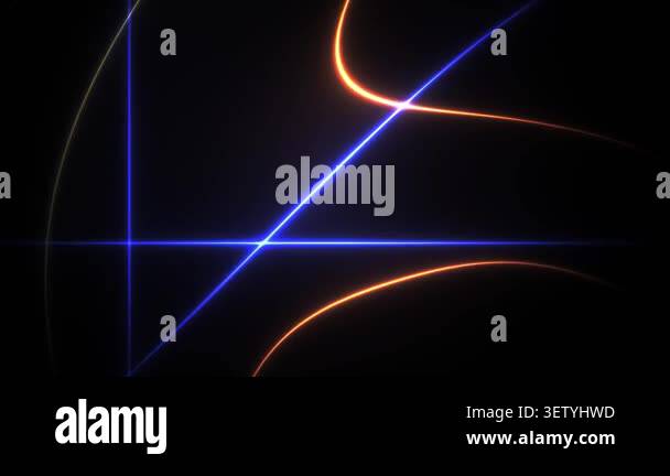 Glowing blue and orange lines intersecting on a black background ...