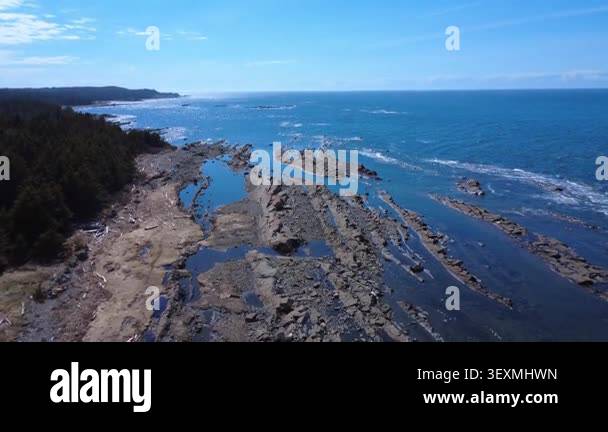 Detailed drone footage capturing ancient coastal outcrops and reef ...