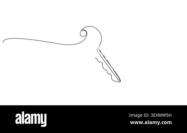 animated continuous line drawing of single front door key, real estate ...