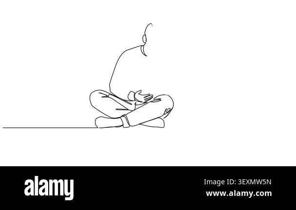 animated continuous line drawing of a father sitting on the floor and ...