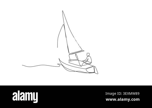 animated continuous line drawing of person sailing a dinghy sailboat ...