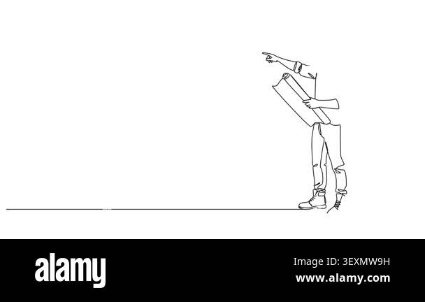animated continuous line drawing of a male engineer or architect ...