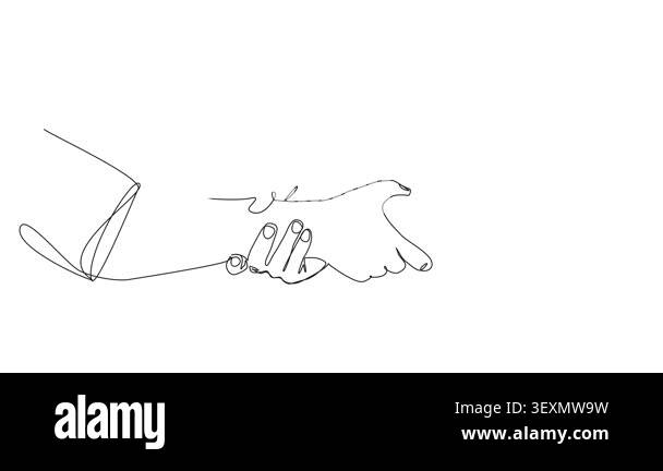 animated continuous line drawing of two hands tightly holding each ...