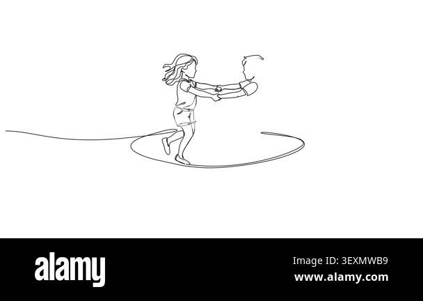 animated continuous line drawing of a happy young boy and girl holding ...