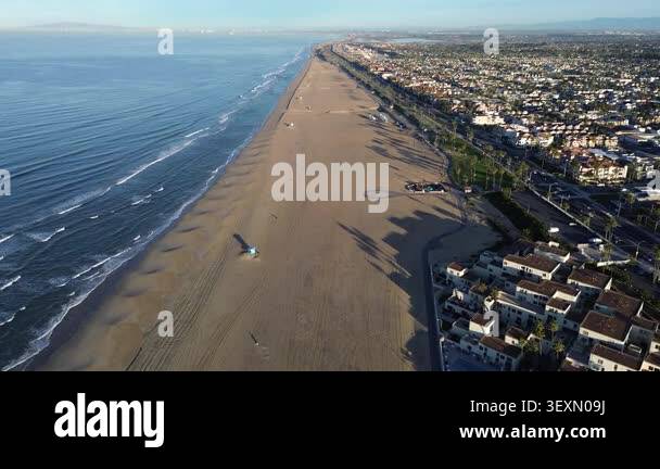 Shoreline Coastal Landscape shows wide Huntington Beach sands stretch ...