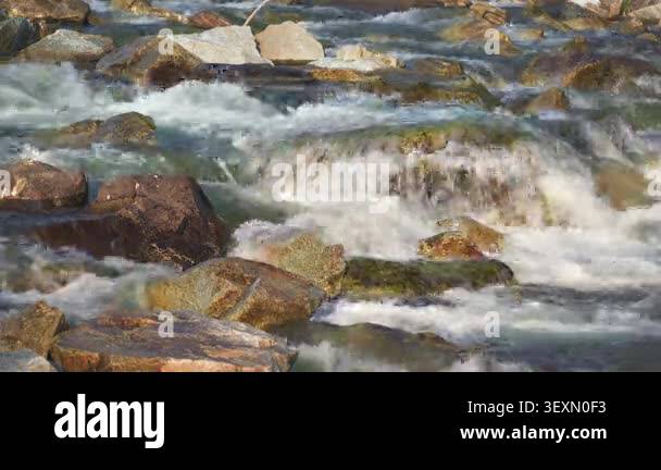 River flowing over rocks cascade on sunny day, closeup detail Stock ...