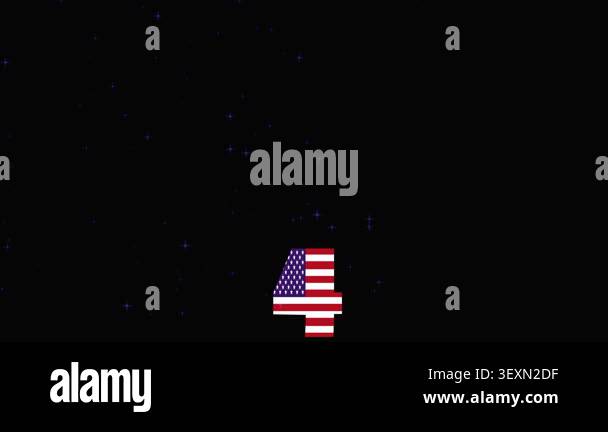Stylized '4 JULY' text with American flag pattern on a sparkling dark ...