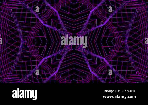Abstract 4K Motion Background with Symmetrical Neon Geometric Wireframe ...
