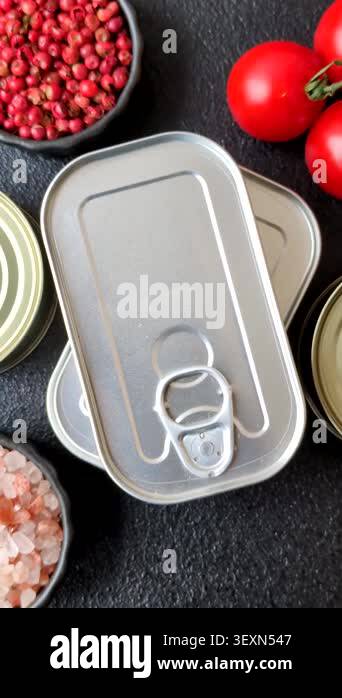 A metal tin can of meat, fish, or dog or cat food. A tin can of food as ...