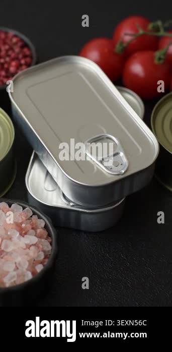 A metal tin can of meat, fish, or dog or cat food. A tin can of food as ...