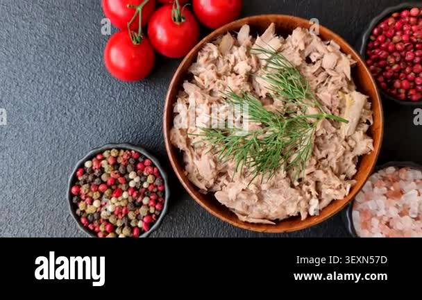 Fish, canned tuna chunks in brine for sandwiches and salads. Canned ...