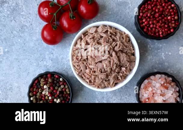 Fish, canned tuna chunks in brine for sandwiches and salads. Canned ...