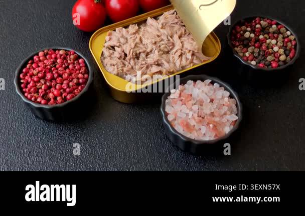 Fish, canned tuna chunks in brine for sandwiches and salads. Canned ...