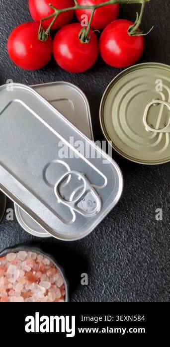 A metal tin can of meat, fish, or dog or cat food. A tin can of food as ...
