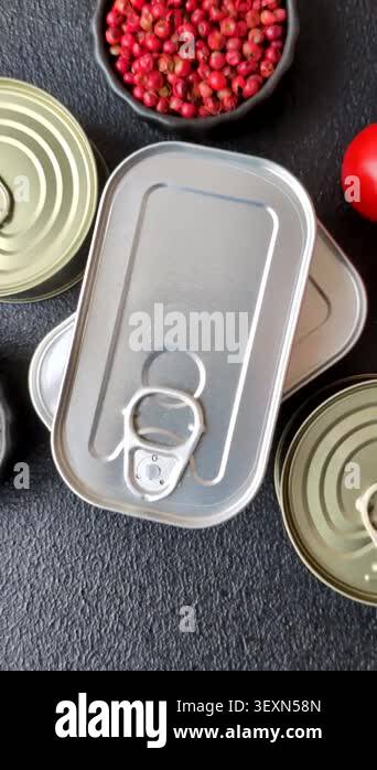 A metal tin can of meat, fish, or dog or cat food. A tin can of food as ...