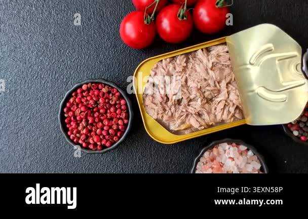 Fish, canned tuna chunks in brine for sandwiches and salads. Canned ...