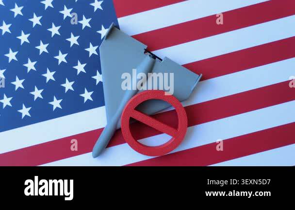 A Shahed drone featuring a prohibition symbol on the US flag, serving ...