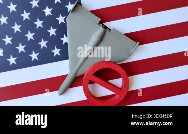 A Shahed drone featuring a prohibition symbol on the US flag, serving ...
