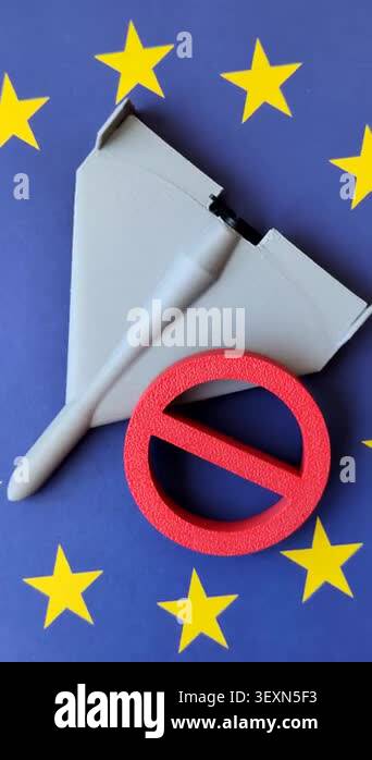 A Shahed drone featuring a prohibition symbol superimposed on the ...