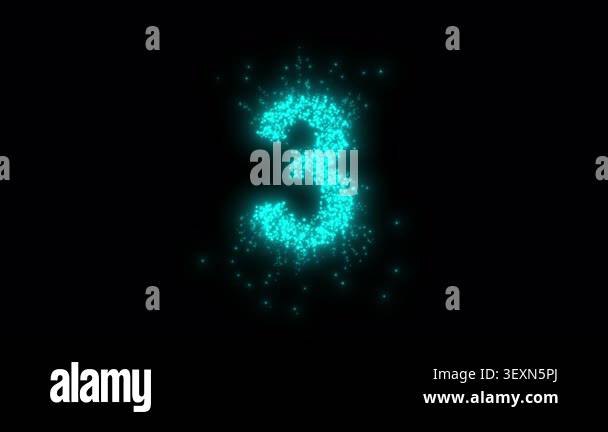 Futuristic Blue Glowing Particle Number 3 on Black Background Stock ...