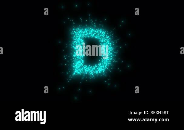 Futuristic Blue Glowing Particle Letter D on Black Background Stock ...