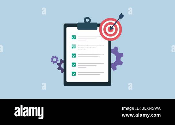 Checklist with Gear and Target for Goal Achievement 2d Animation with ...