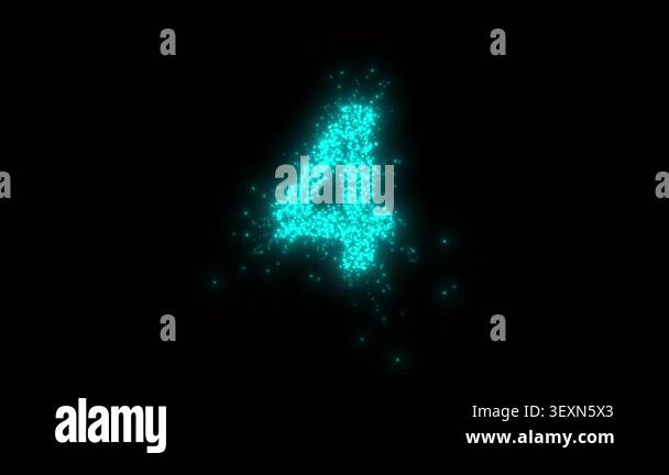 Futuristic Blue Glowing Particle Number 4 on Black Background Stock ...