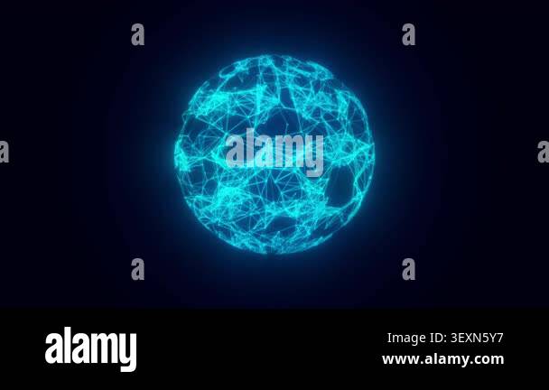 Moving ball of dots and lines and triangles, Abstract glowing digital ...