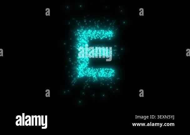 Futuristic Blue Glowing Particle Letter E on Black Background Stock ...