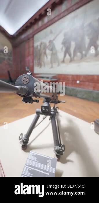 Close-up view of an antique heavy machine gun from the great war ...