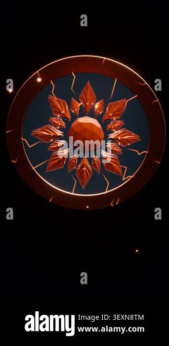 A high-tech solar energy symbol revolves steadily on a digital platform ...