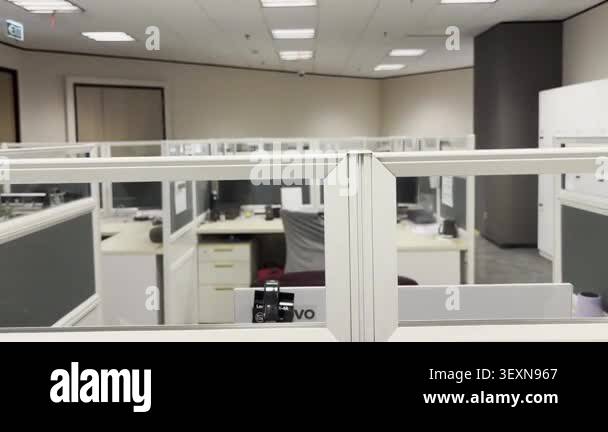 Empty office workstation featuring desk equipment and workspace setup ...