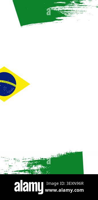 4K animated Brazilian flag and grunge brush strokes vertical template ...