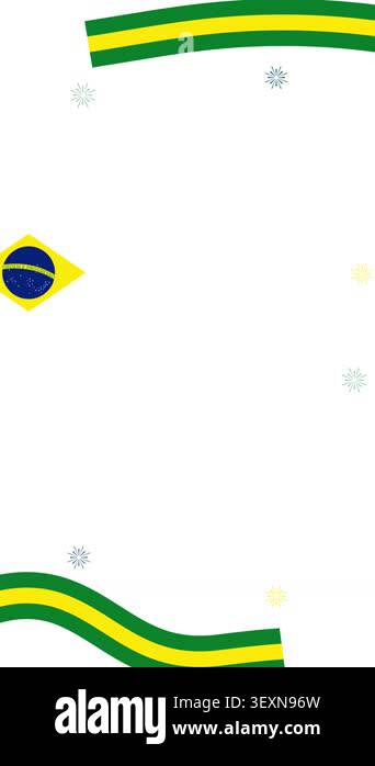 4K animated Brazilian flag and wavy ribbons vertical border background ...