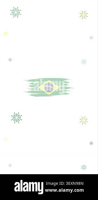 4K animated grunge brush stroke Brazil flag on white vertical ...