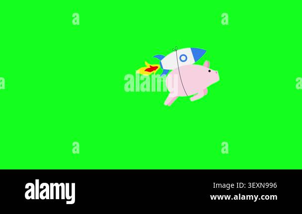 Piggy Bank Rocket Flying Fast Wealth Growth Green Screen 4K Stock Video ...