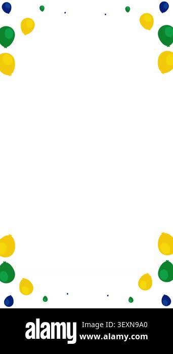 4K animated Brazil national colors balloons frame on white vertical ...