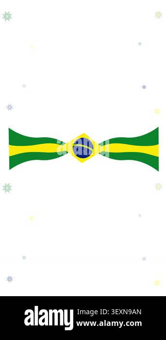 4K animated Brazilian flag emblem and wavy ribbon center vertical ...