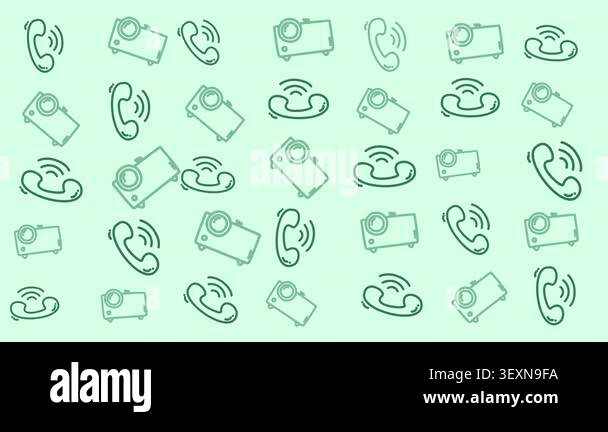 Green phone icons float on a transparent grid. Simple lines suggest ...