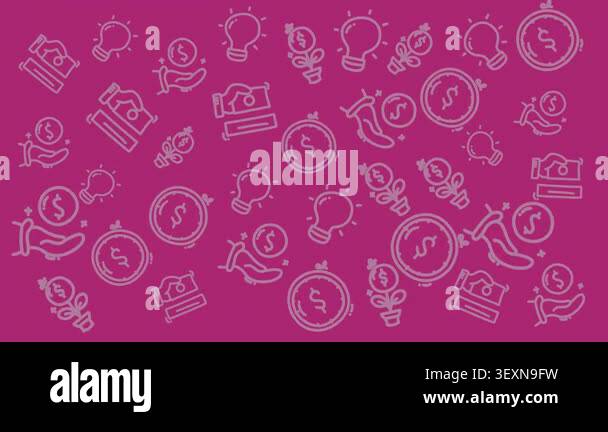 Pink sketch icons float on transparent background. Business, finance ...