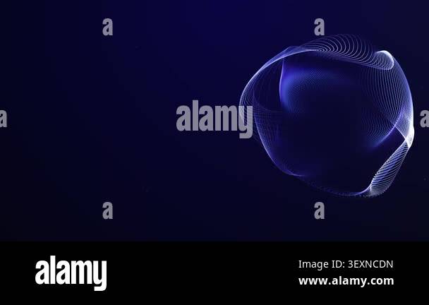 Abstract blue waveform sphere floats beside wide copy space on a deep ...