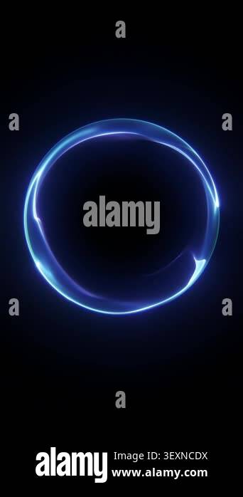 Glowing blue circular portal with a dark center creates a vertical ...