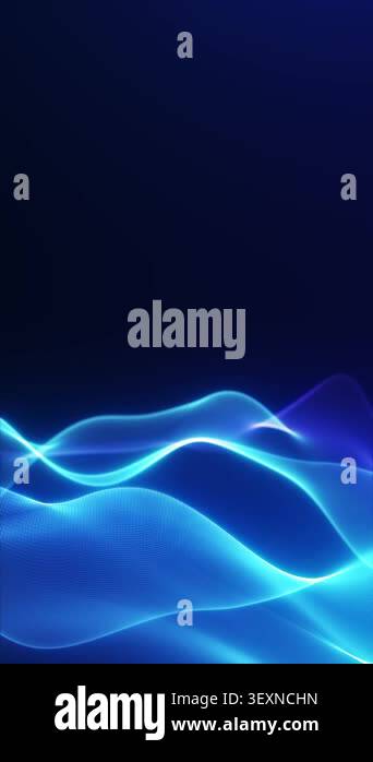 Electric blue mesh waves flow across a vertical science background, a ...