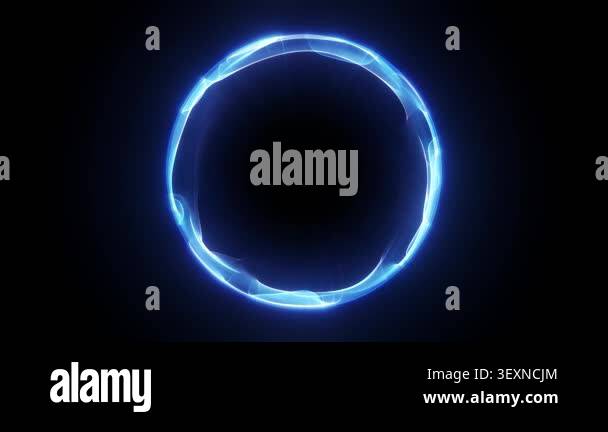 Glowing blue circular portal with a dark center creates a vertical ...