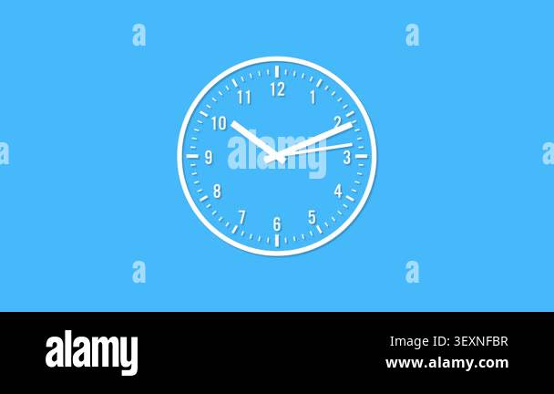 Minimal White Analog Clock Spinning on Blue Background Time Lapse ...