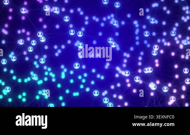 Abstract Blue Social Network with Connected User Icons and Data Nodes ...