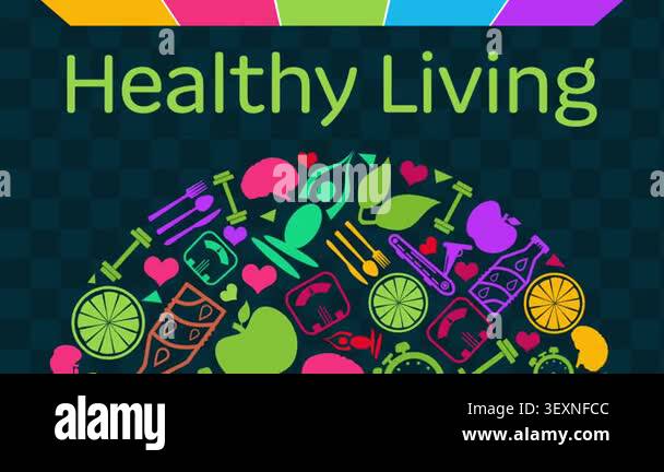 Healthy Living concept animation with text and health symbols circular ...