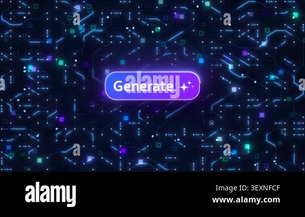Futuristic AI Generate Button Interface with Cursor Click and Zoom into ...